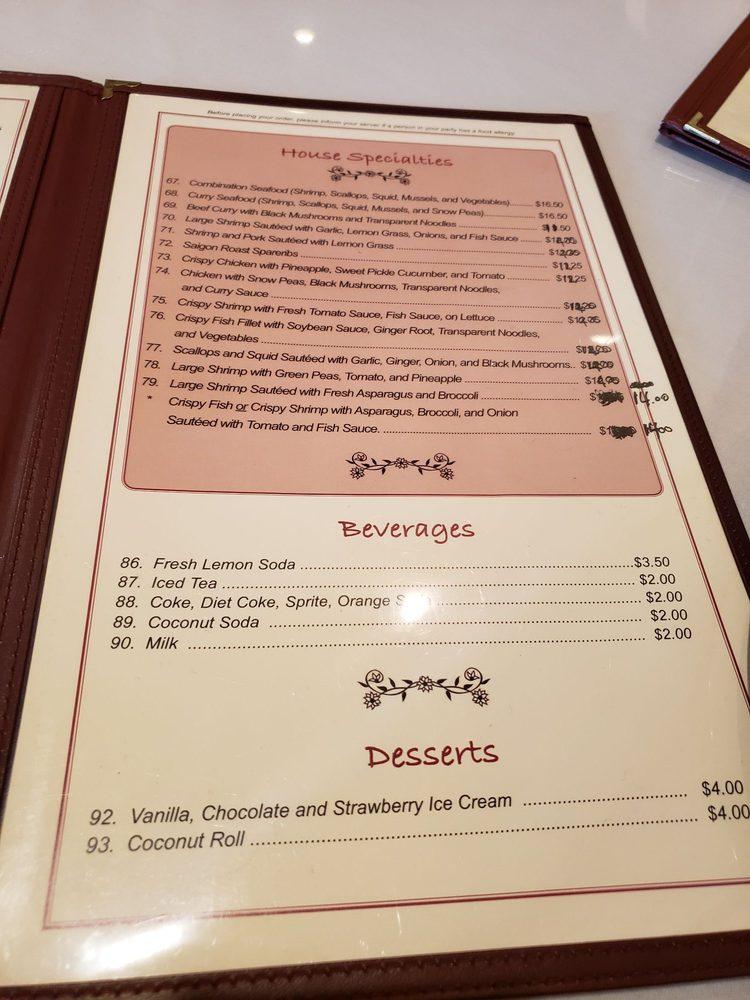 Menu at Saigon Restaurant, Millis