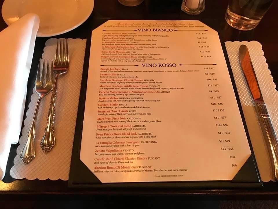 Menu at Sano's Italian Kitchen restaurant, Westminster