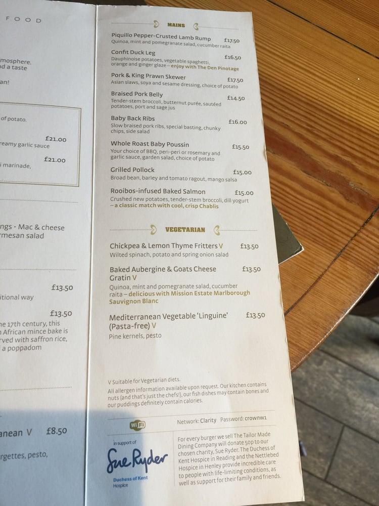 Menu at The Crown pub & bar, Reading, Foxhill Lane Playhatch