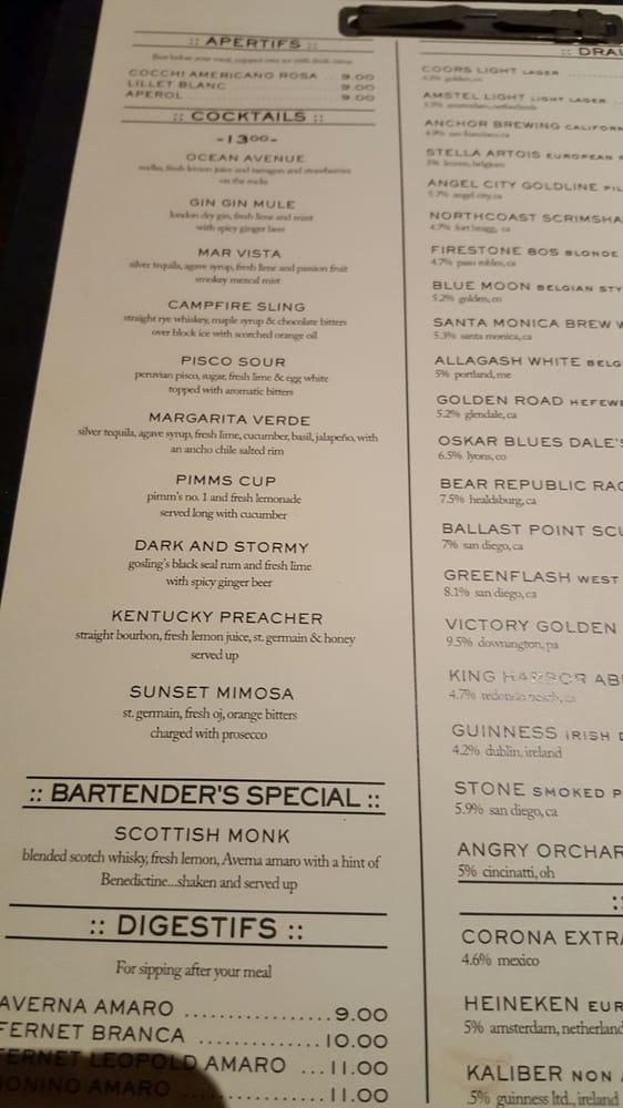 Menu at Water Grill restaurant, Santa Monica, Ocean Ave