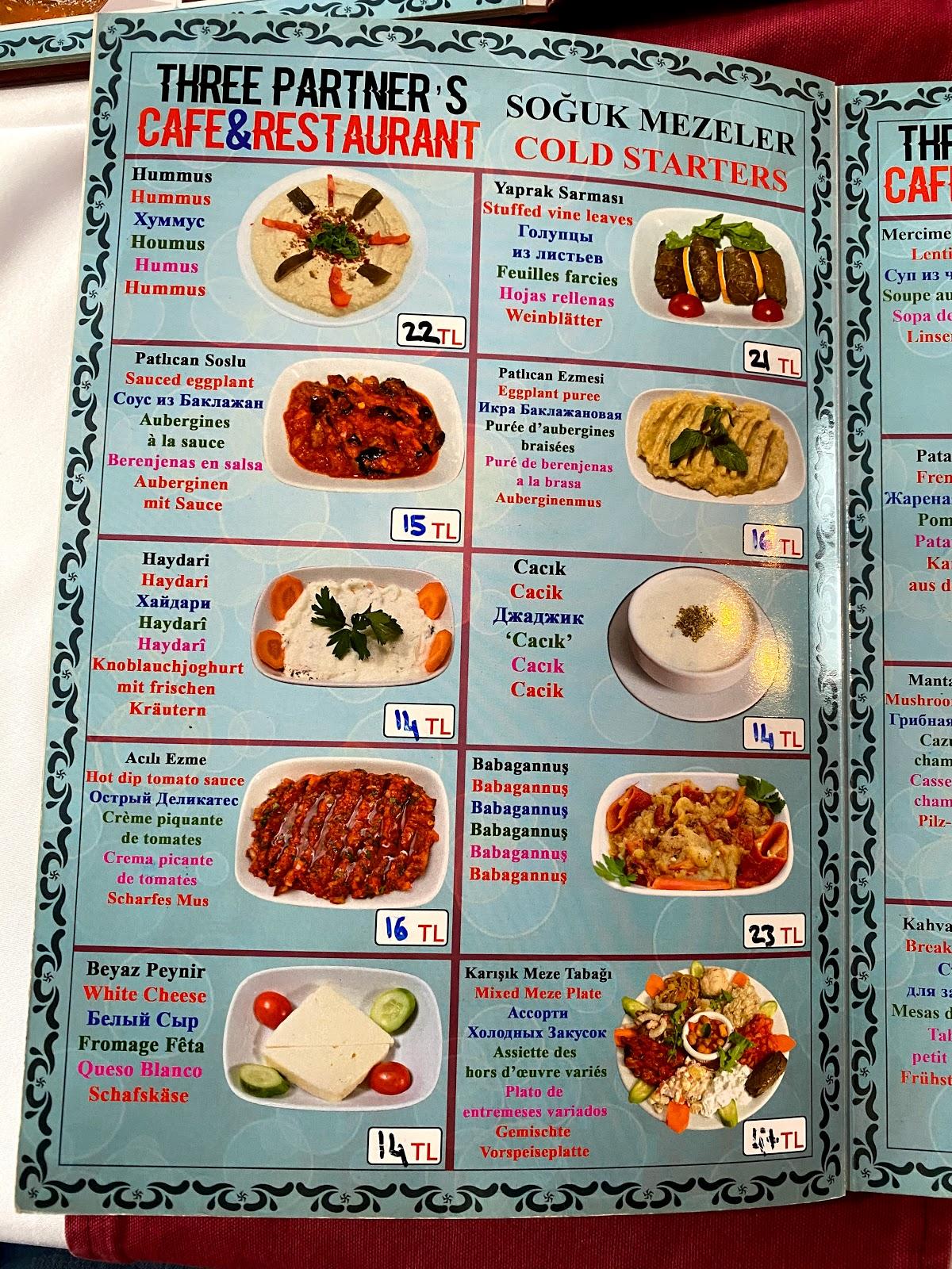 Menu at three partners cafe & restaurant, Istanbul