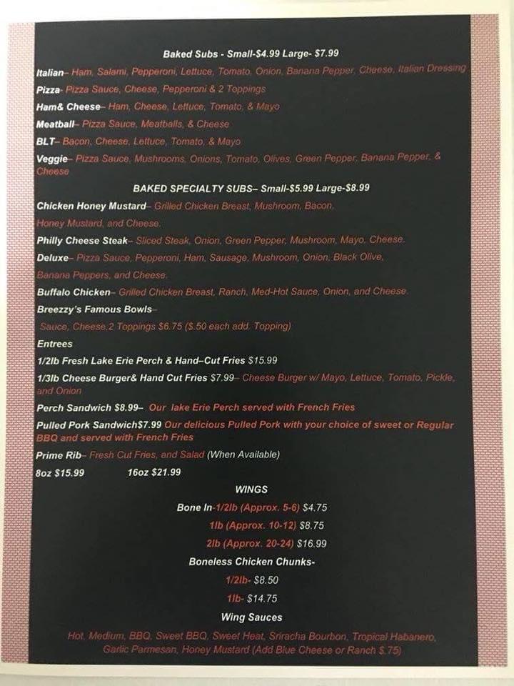 Menu at Dillinger's Entertainment Center and Restaurant, Bucyrus