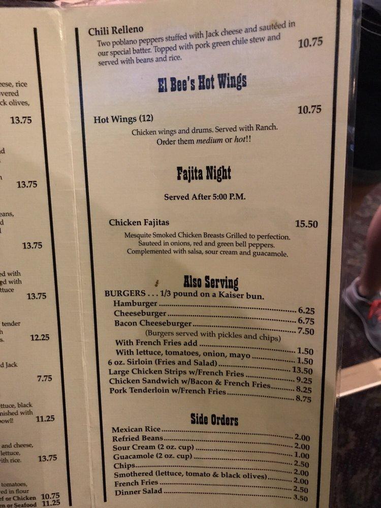 Menu at El Bee's restaurant, Waterloo, N 240th St