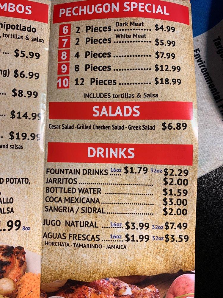 Menu at El Pechugon restaurant, Waukegan