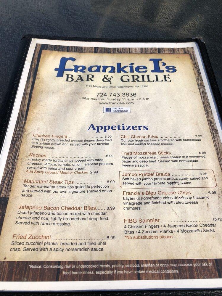 Menu at Frankie I's Bar & Grille, Washington