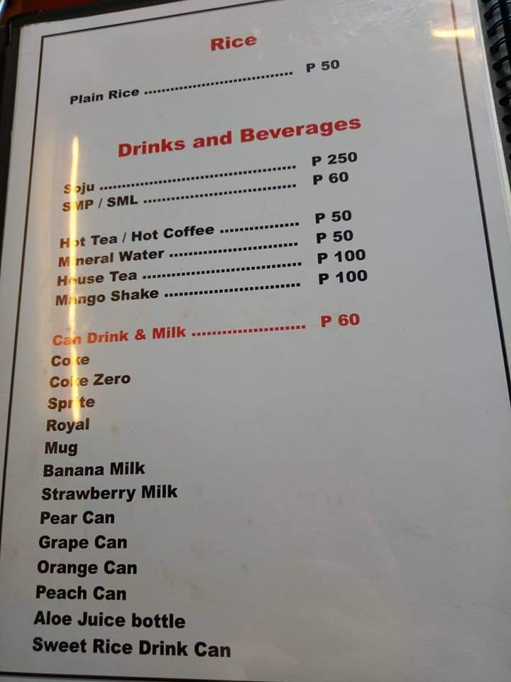 Menu at JeJu olle Korean Restaurant, Antipolo