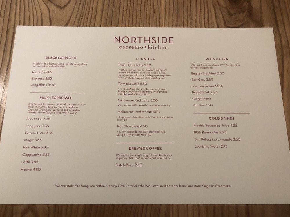 Menu at NORTHSIDE espresso + kitchen cafe, Kingston