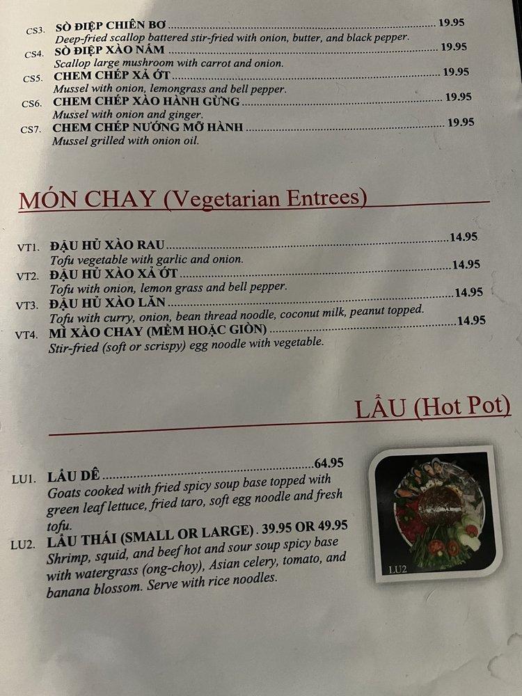 Menu at Saigon City restaurant, Denver