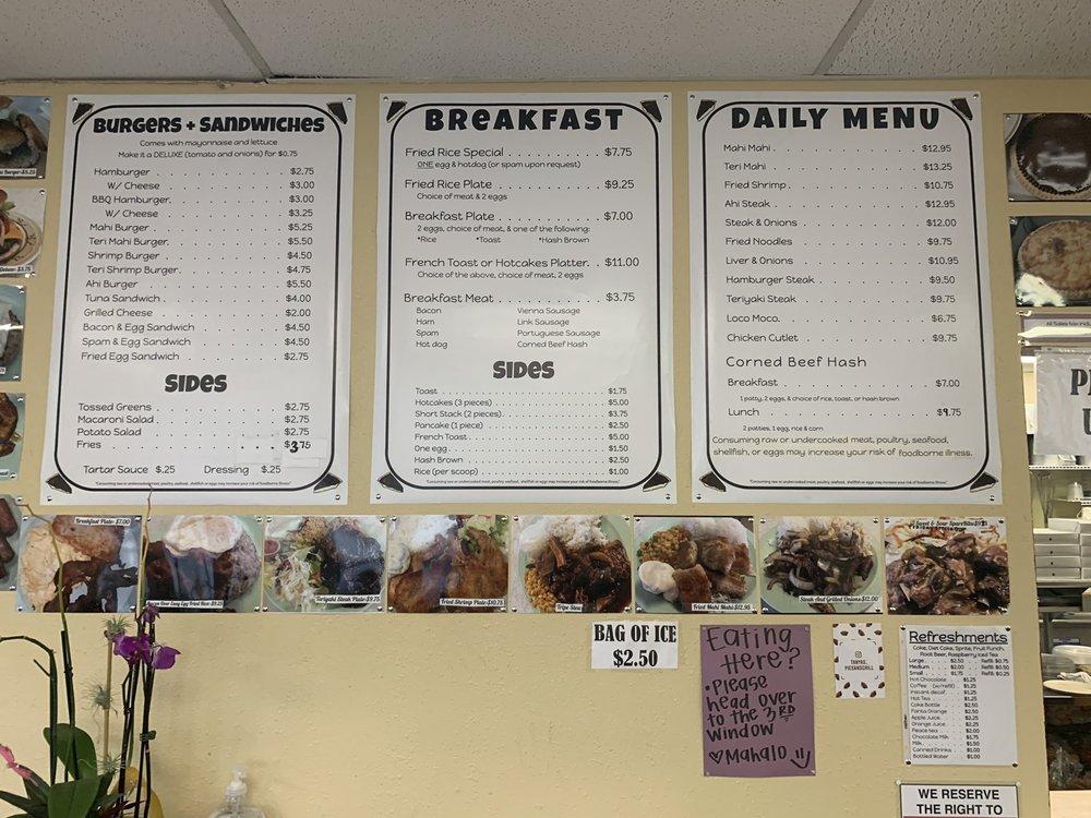 Menu at Tanya's Pies and Grill restaurant, Wahiawa