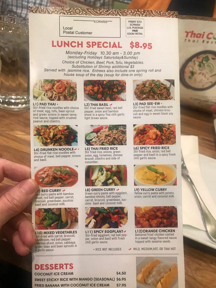 Menu at Thai Coconut restaurant, Scottsdale