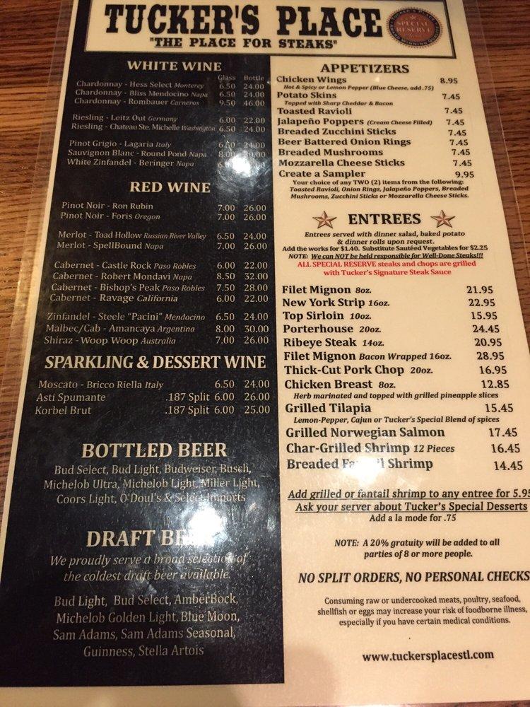 Menu at Tucker's Place steakhouse, Mehlville, Union Rd