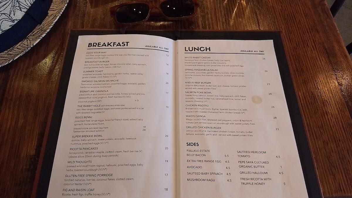 Menu at White Rabbit Double Bay cafe, Double Bay, 53 Bay St