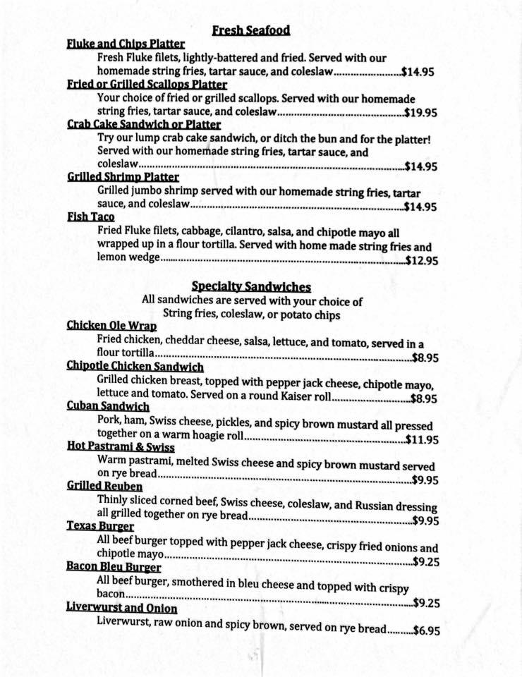 Menu at Mustache Bill's Diner restaurant, Barnegat Light