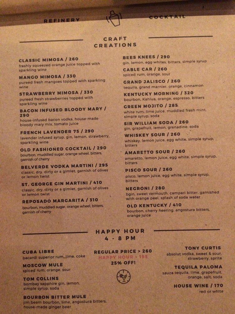 Menu at Refinery cafe, Makati, Joya Tower