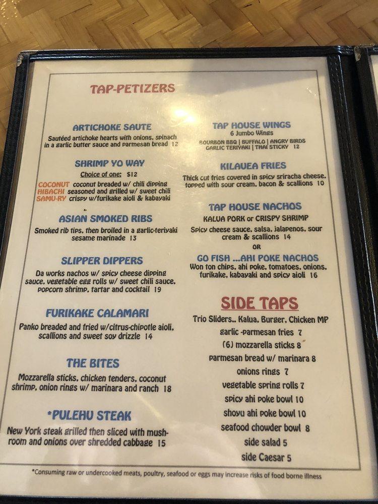Menu at Tropics Taphouse Kona pub & bar, Kailua-Kona