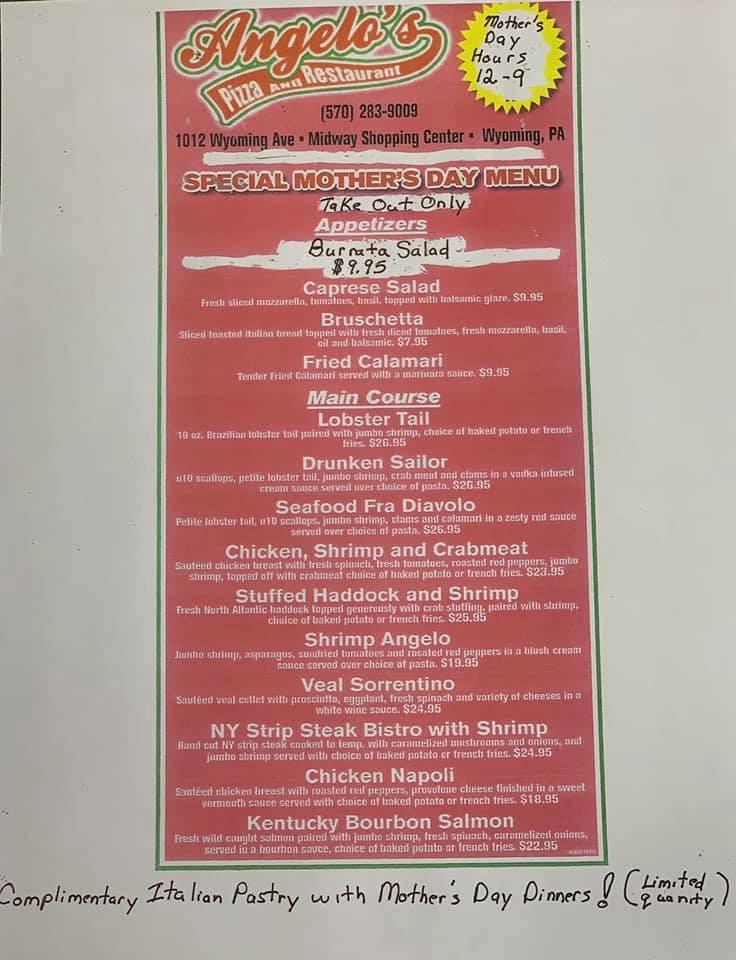 Menu at Angelo's pizzeria, Wyoming
