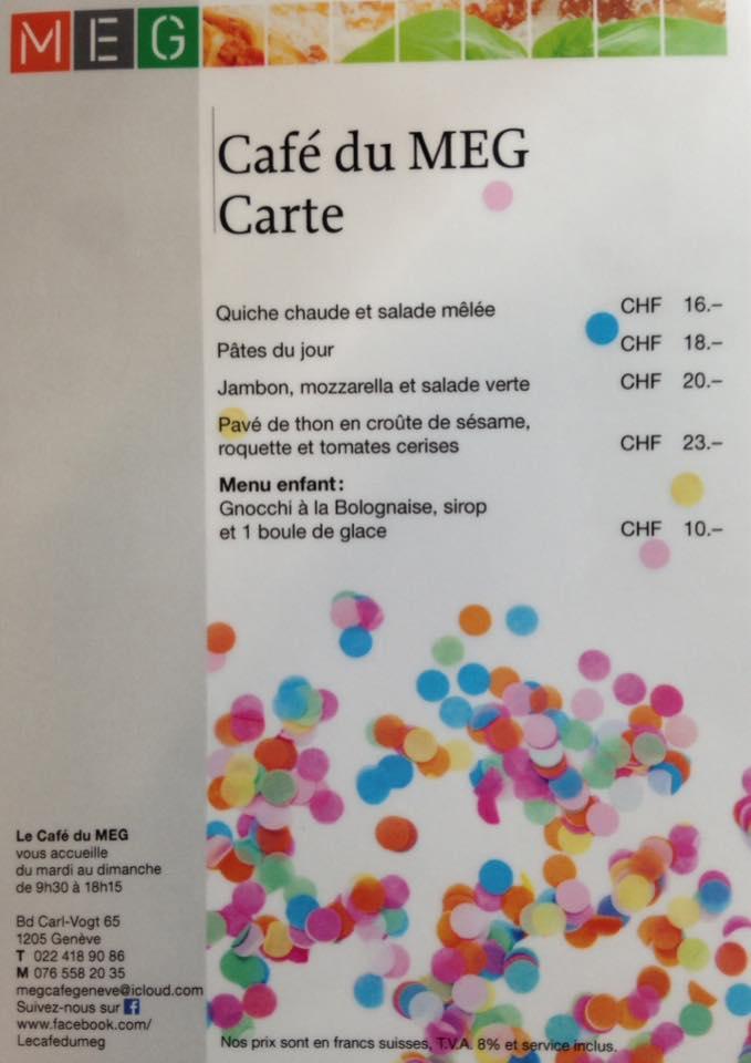 Menu at Café du MEG, Geneva