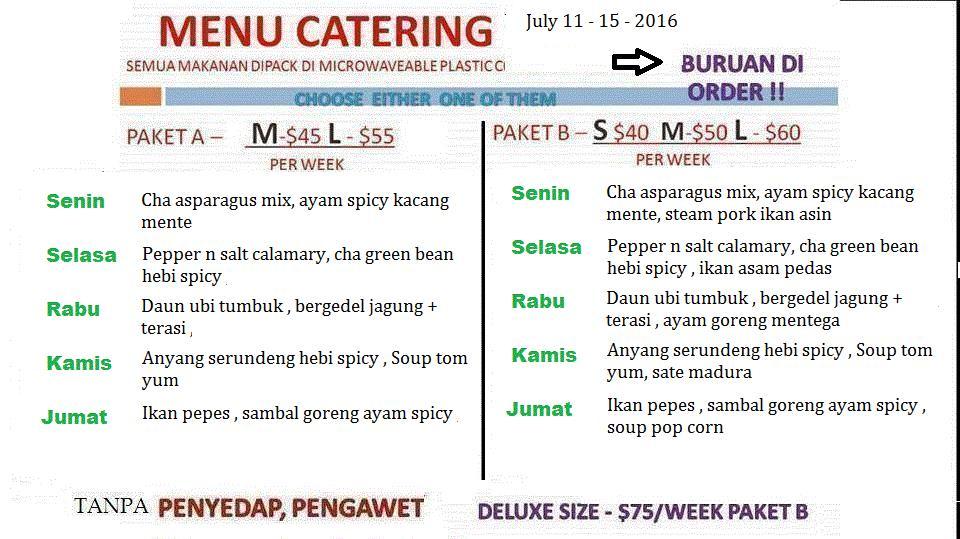 Menu at Catering Masakan Indo restaurant, The Rocks