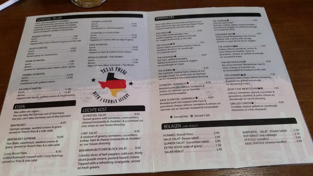 Menu at Eve's Cafe, Lampasas