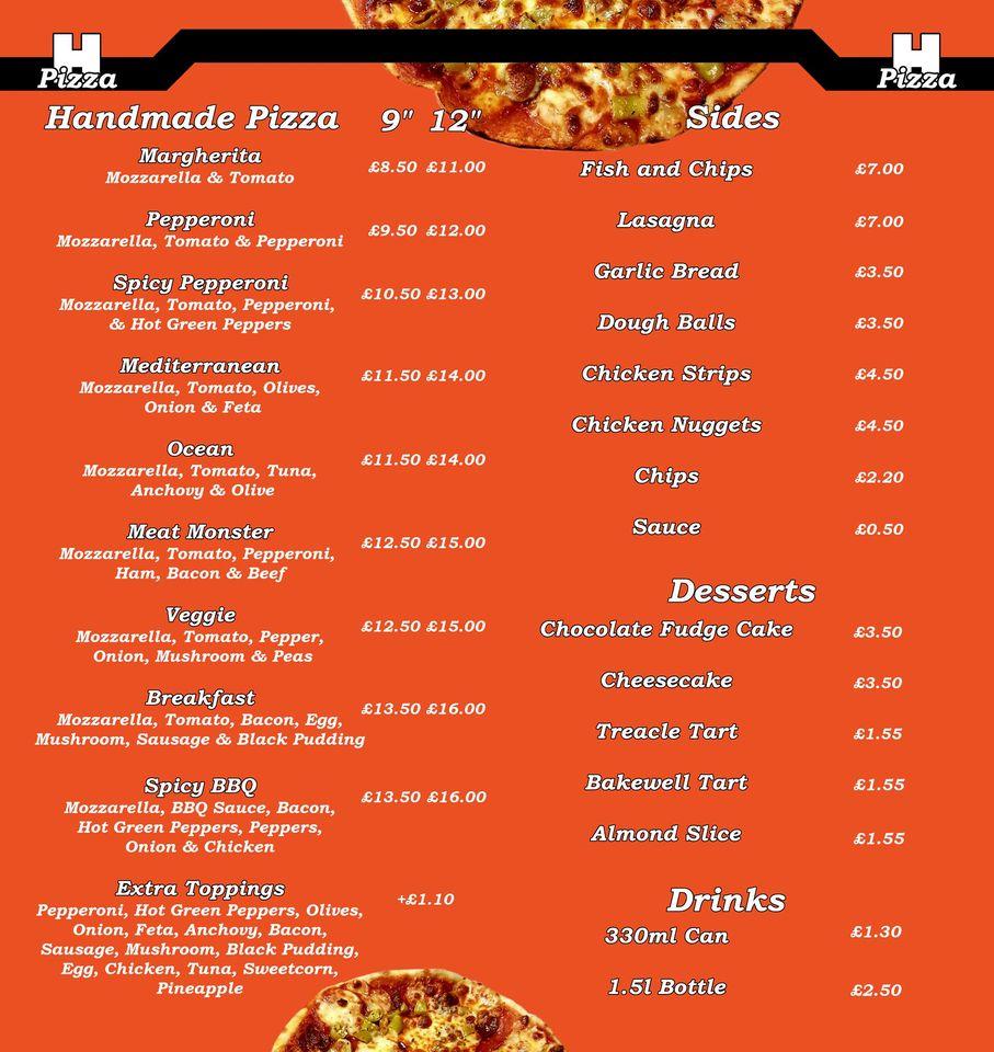 Menu at H Cafe, Berinsfield, Deacon's Garage