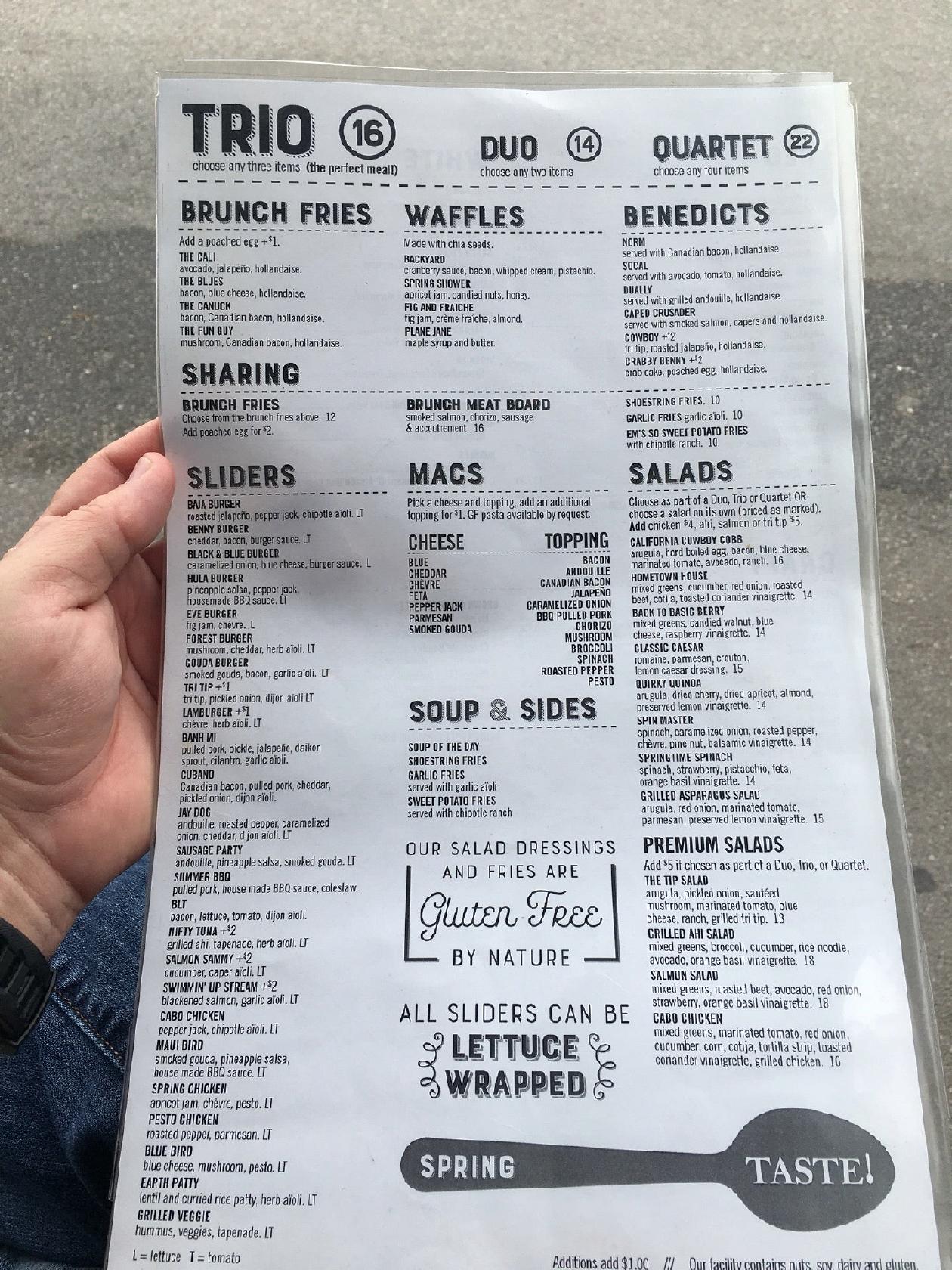 Menu at Taste restaurant, San Luis Obispo, Broad Street