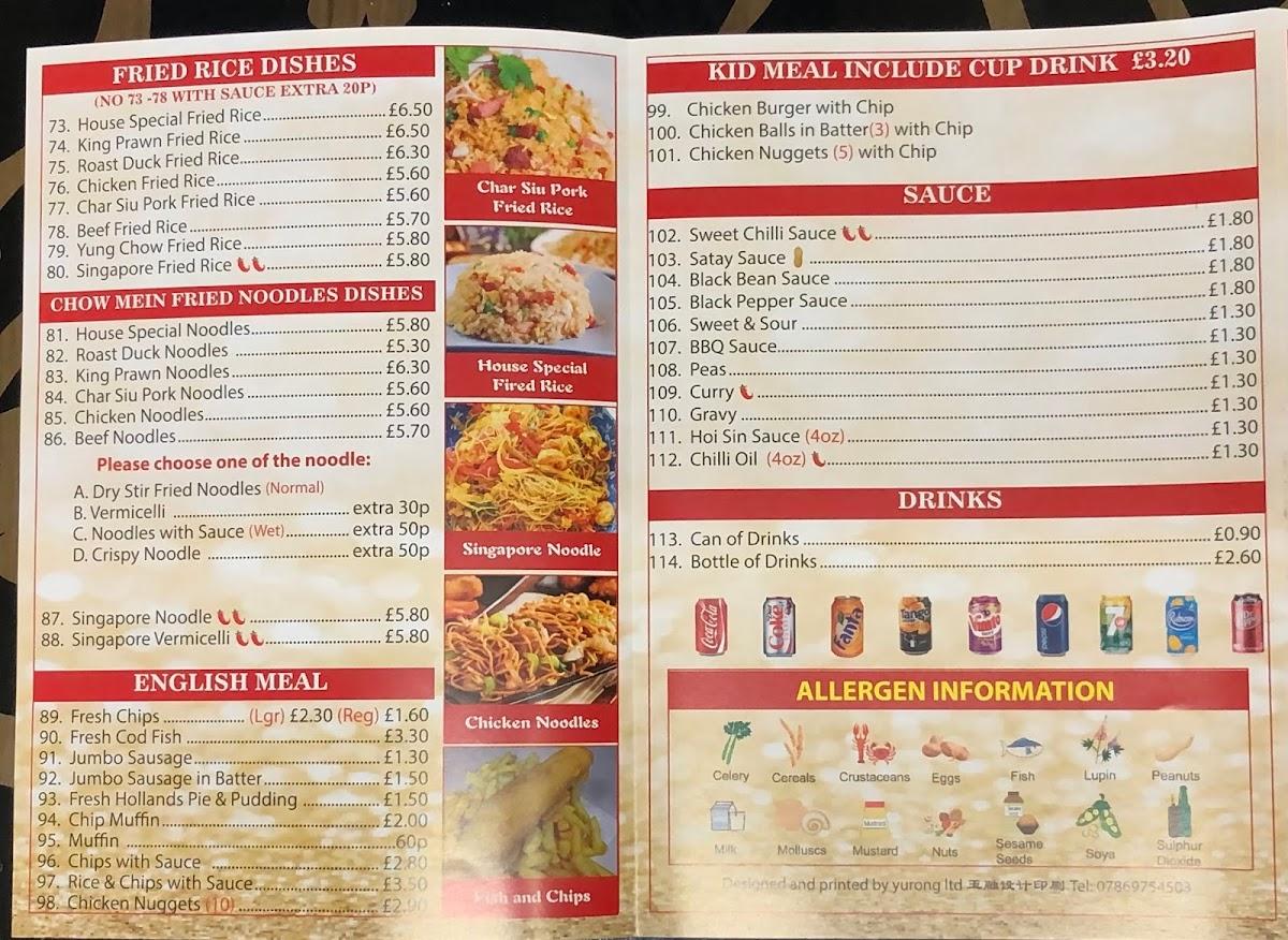 Menu at Lucky U, Heywood