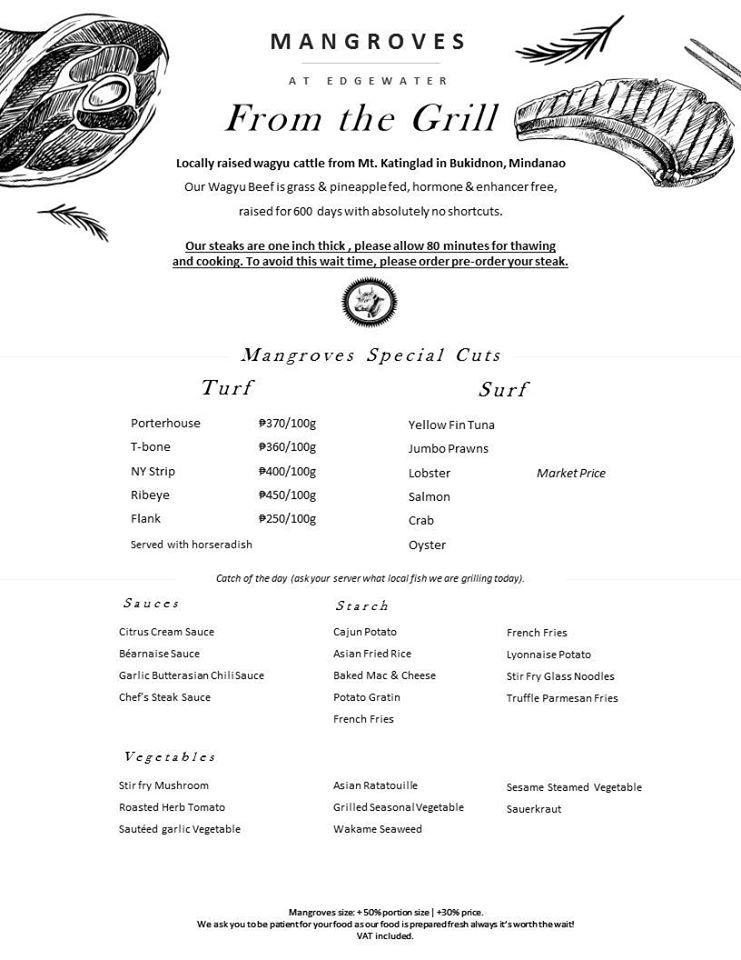 Menu at Mangroves Restaurant, Puerto Galera