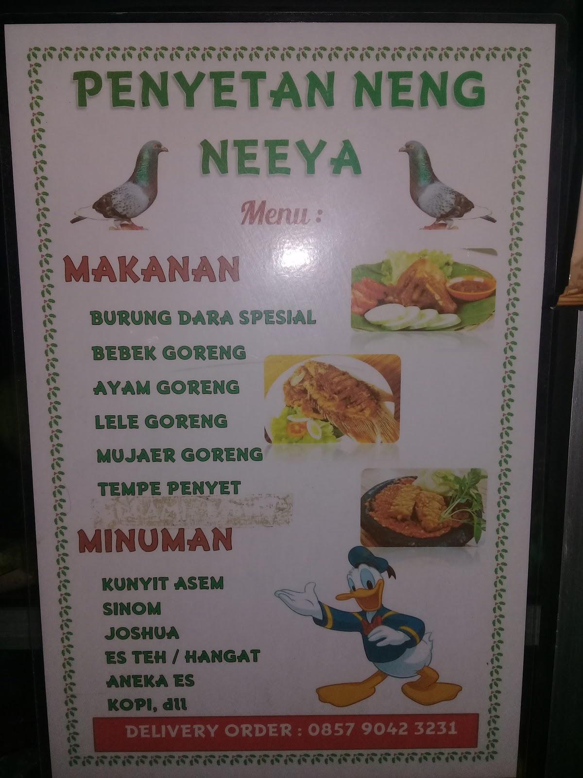 Menu at Penyetan Neng Neeya restaurant, Ketapanrame