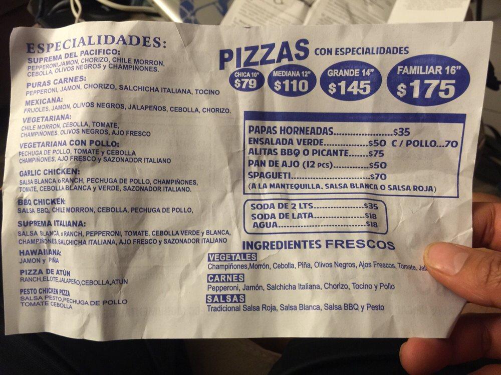 Menu at Pacifico Pizza pizzeria, Tijuana