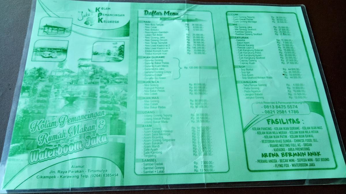 Menu at Restoran Pemancingan Keluarga Jaka restaurant, Cikampek