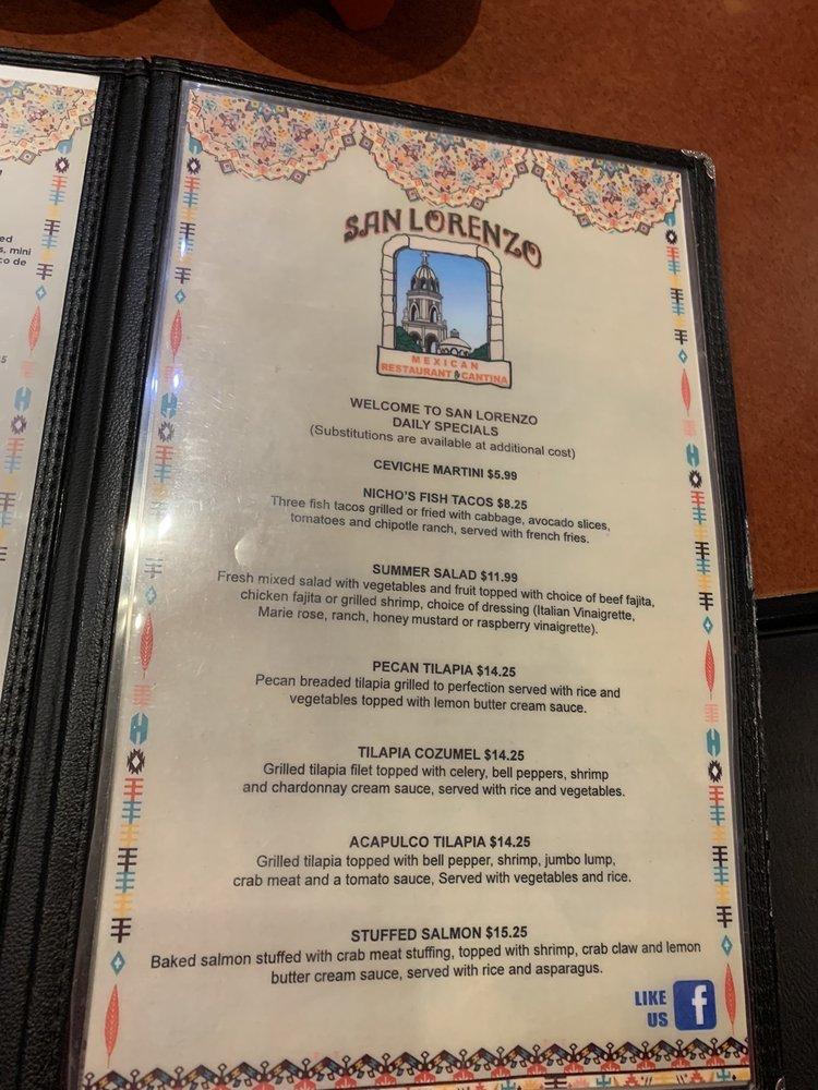 Menu at San Lorenzo #2 restaurant, League City, FM646