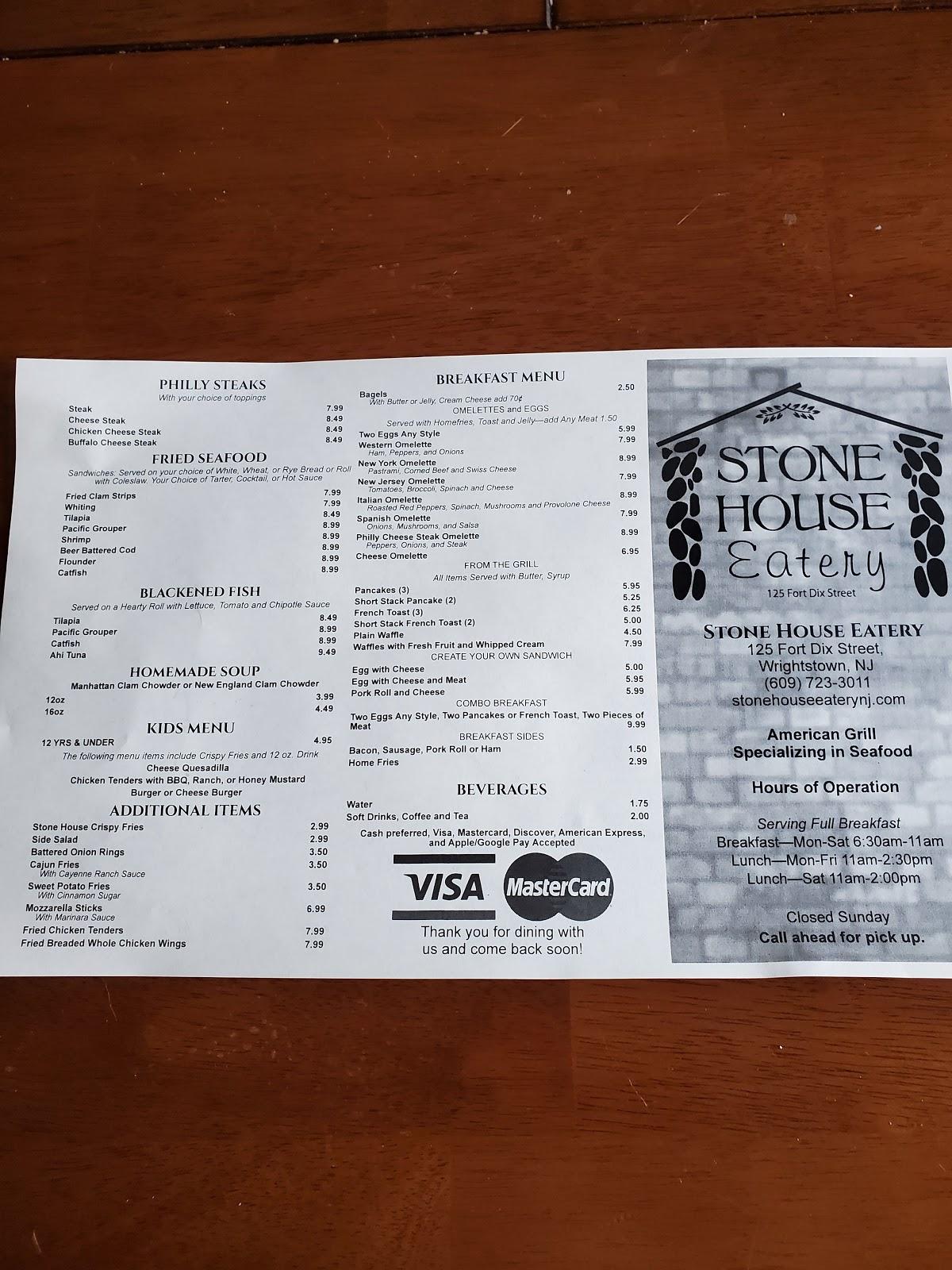 Menu at Stone House Eatery restaurant, Wrightstown