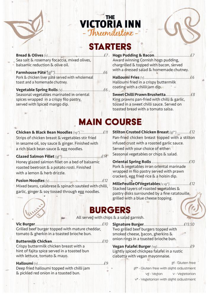 Menu at The Victoria Inn fast food, Truro