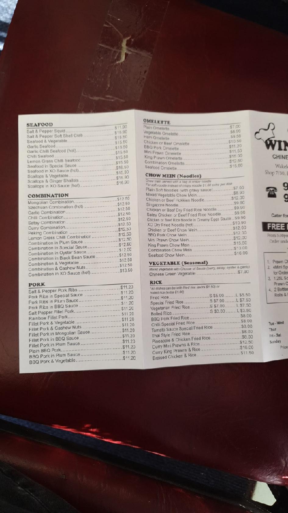 Menu at Wing Sun Chinese Restaurant, Wakeley, 30 Bulls Rd