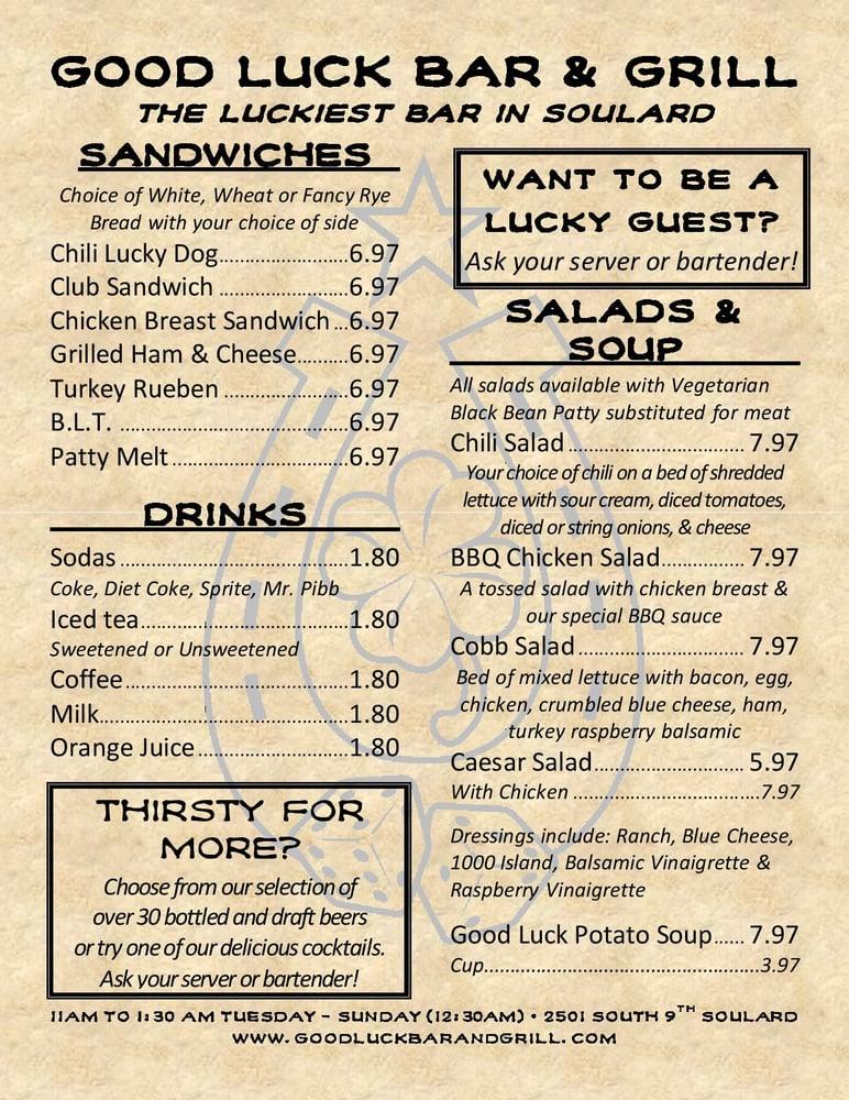 Menu at good luck bar & grill, St. Louis