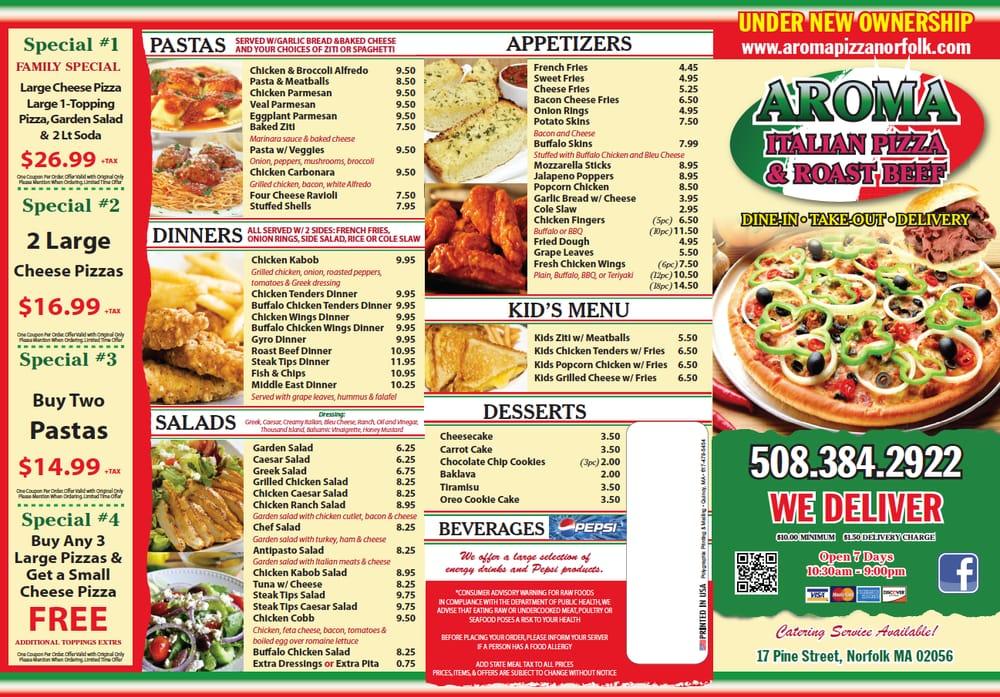 Menu at Aroma Pizza Norfolk steakhouse, Norfolk