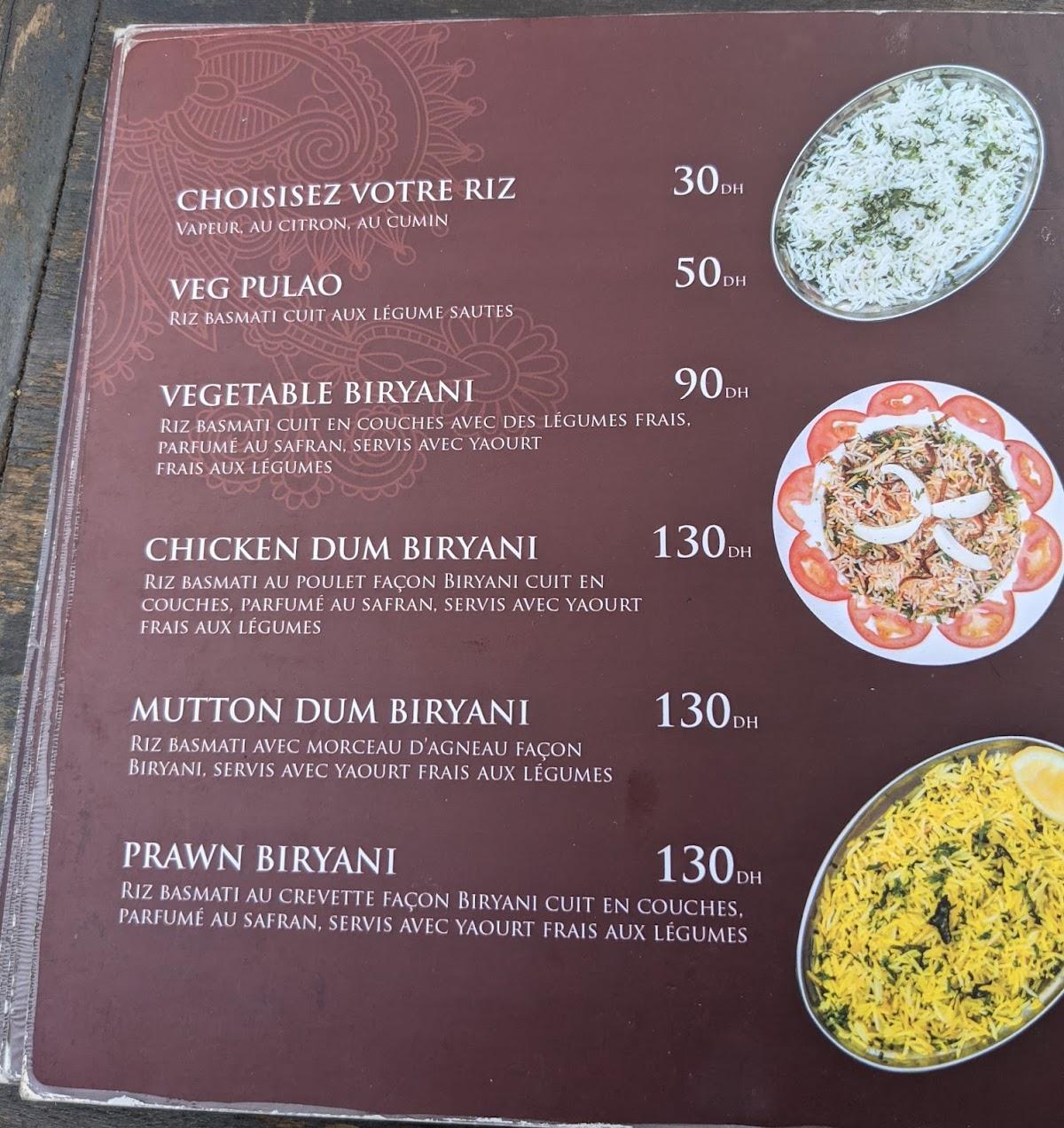 Menu at Clay Oven restaurant, Casablanca