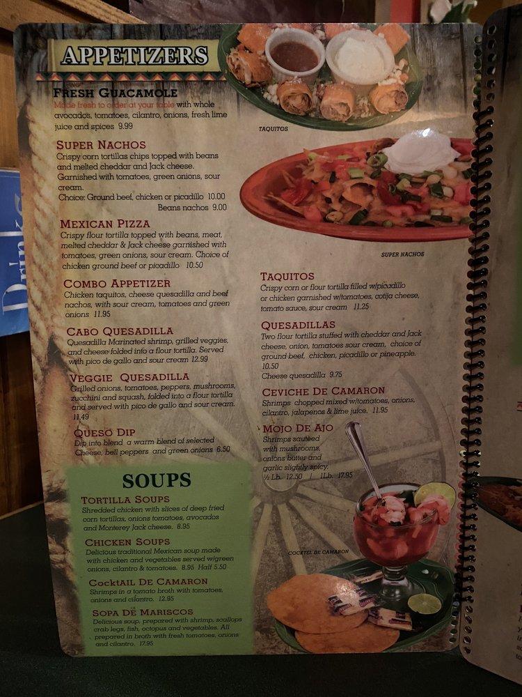 Menu at Rancho Chico restaurant, Stuart