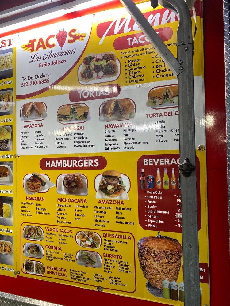 Menu at Tacos Las Amazonas Estilo Jalisco restaurant, Austin