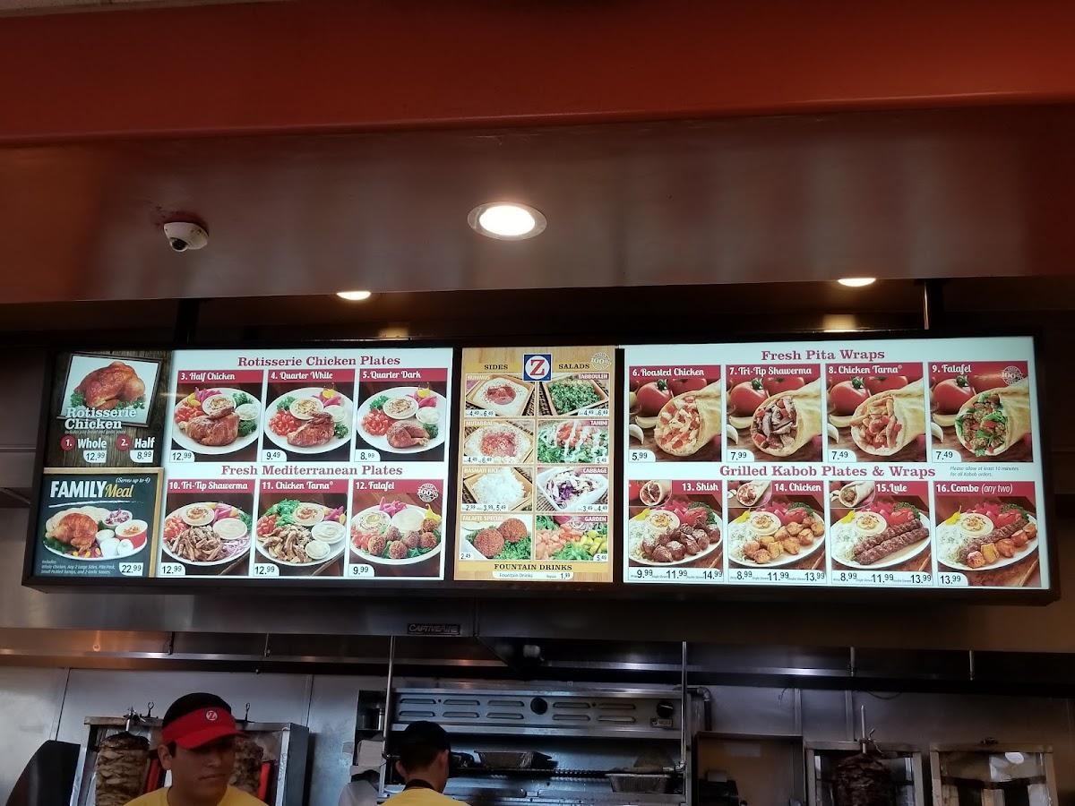 Menu at Zankou Chicken restaurant, Los Angeles, S Sepulveda Blvd
