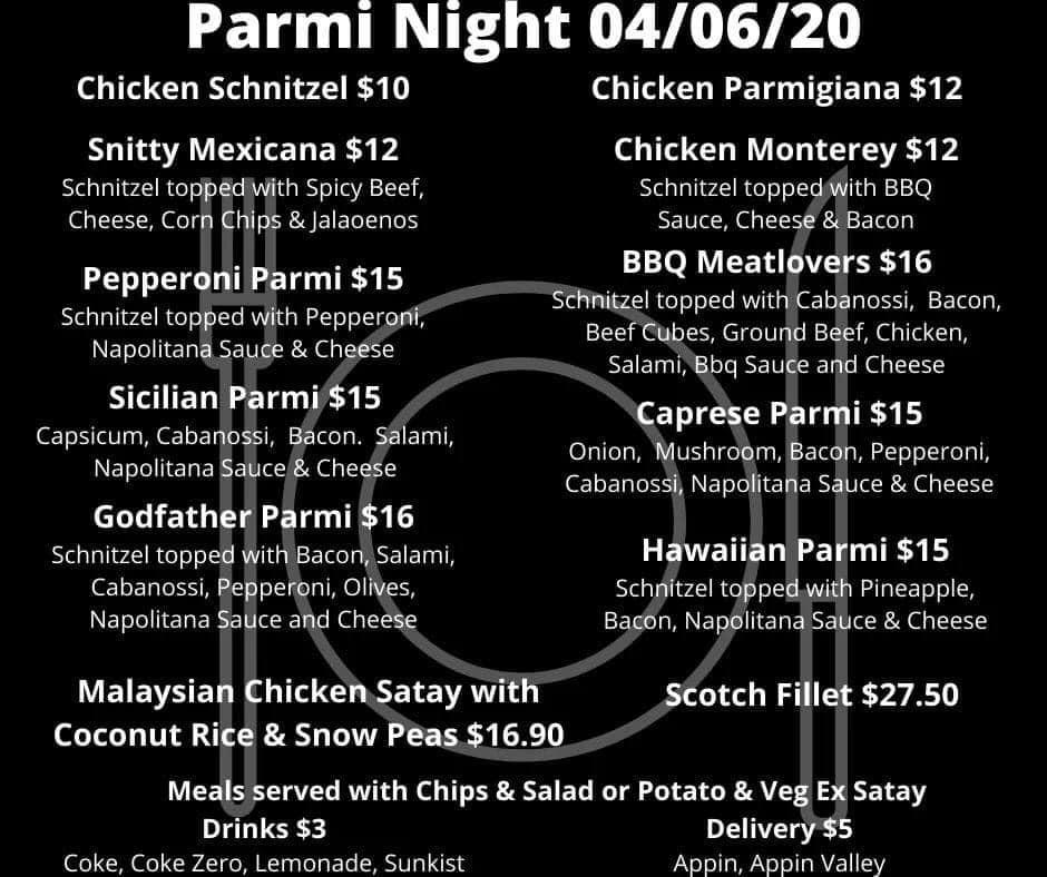 Menu at Appin Hotel pub & bar, Appin