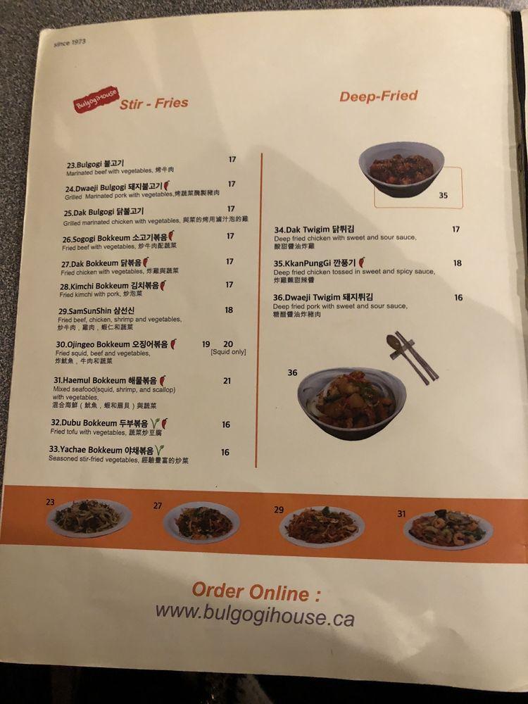Menu at Bulgogi House restaurant, Edmonton