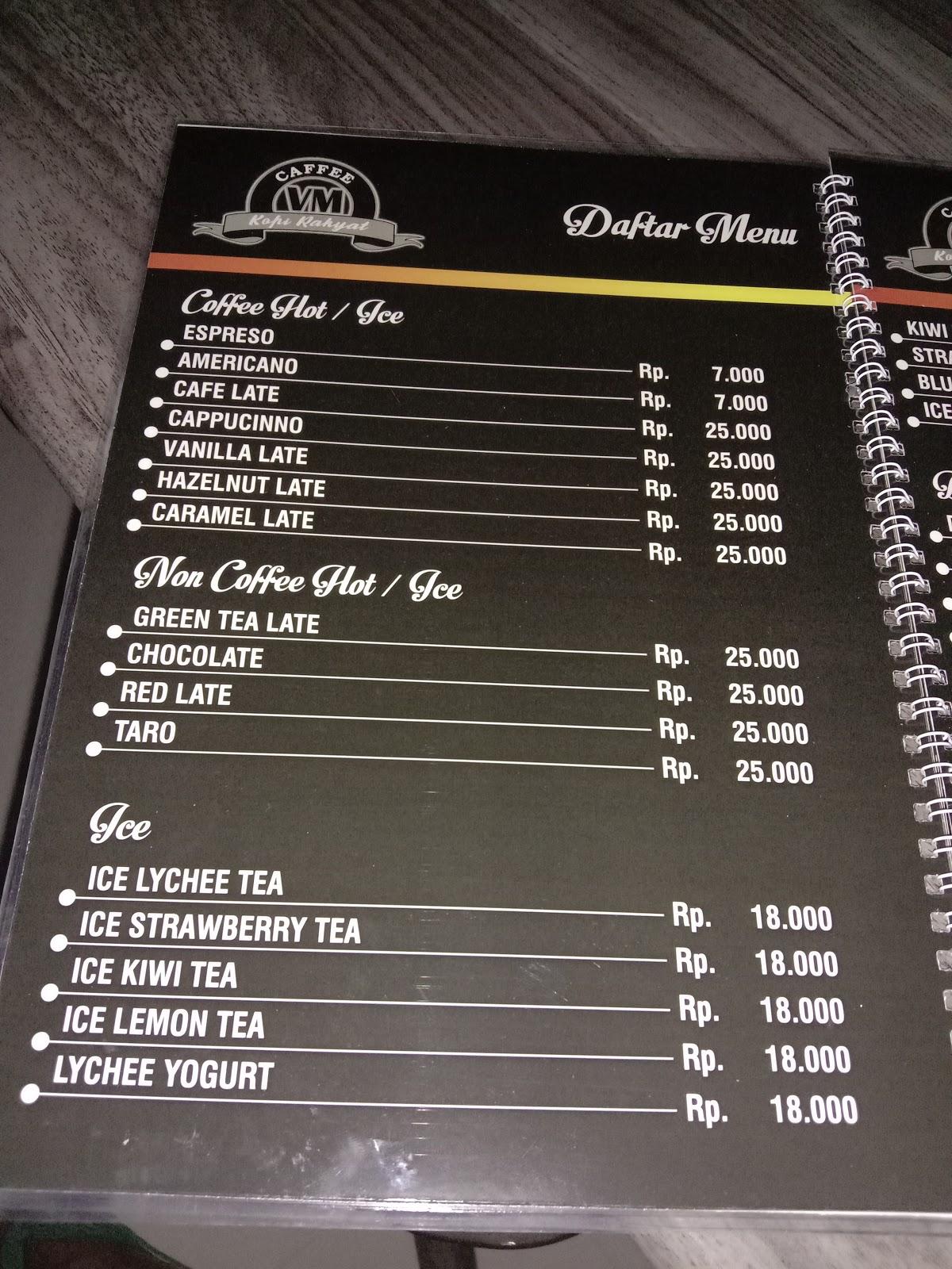 Menu at Cafe VM (kopi rakyat), Cilegon
