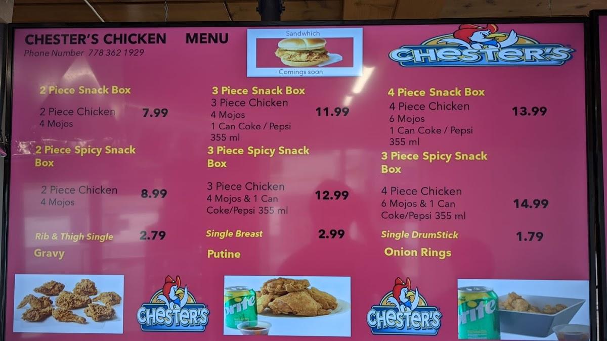 Menu au Chester’s Chicken restaurant, Barrière