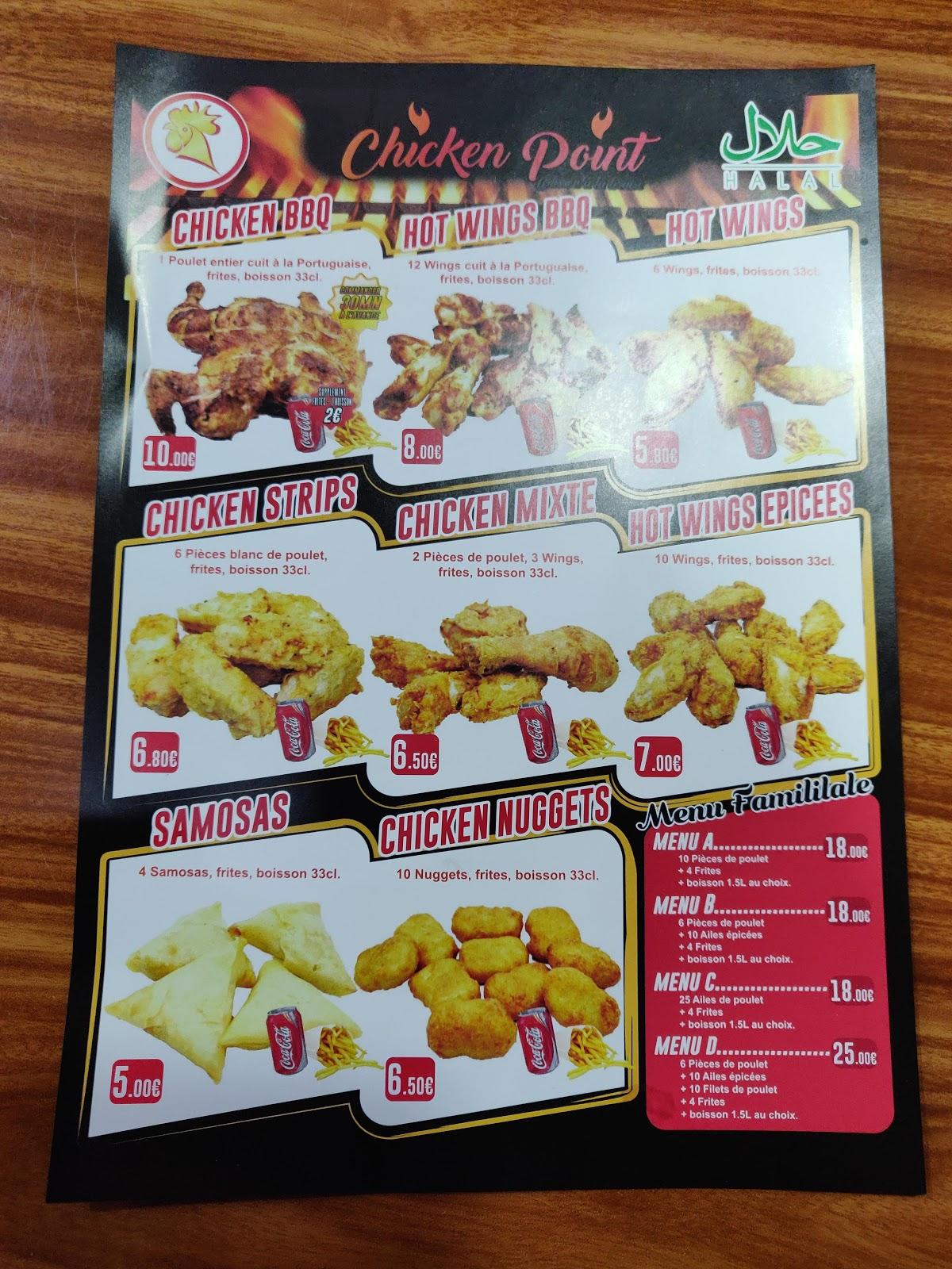 Menu at Chicken Point restaurant, Saint-Étienne