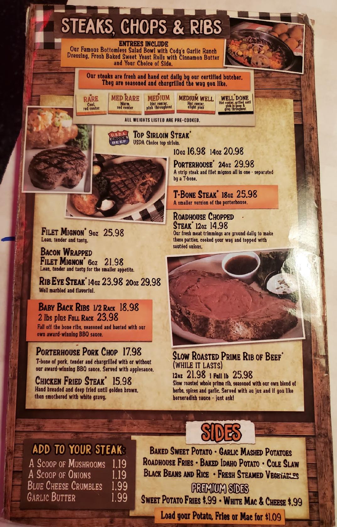 Menu at Cody's Original Roadhouse- Bay Pines steakhouse, Seminole, Park ...