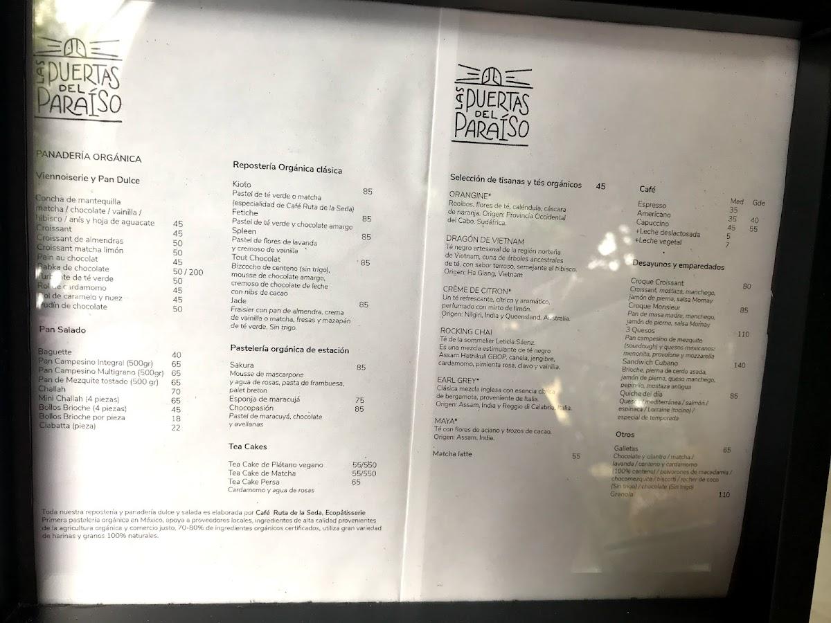 Carta del restaurante La Milla, Ciudad del México