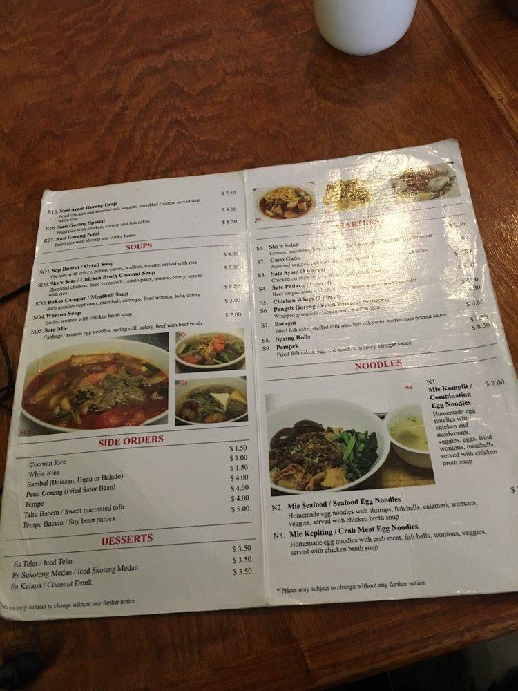 Menu at Sky Cafe, New York City, 86-20 Whitney Ave