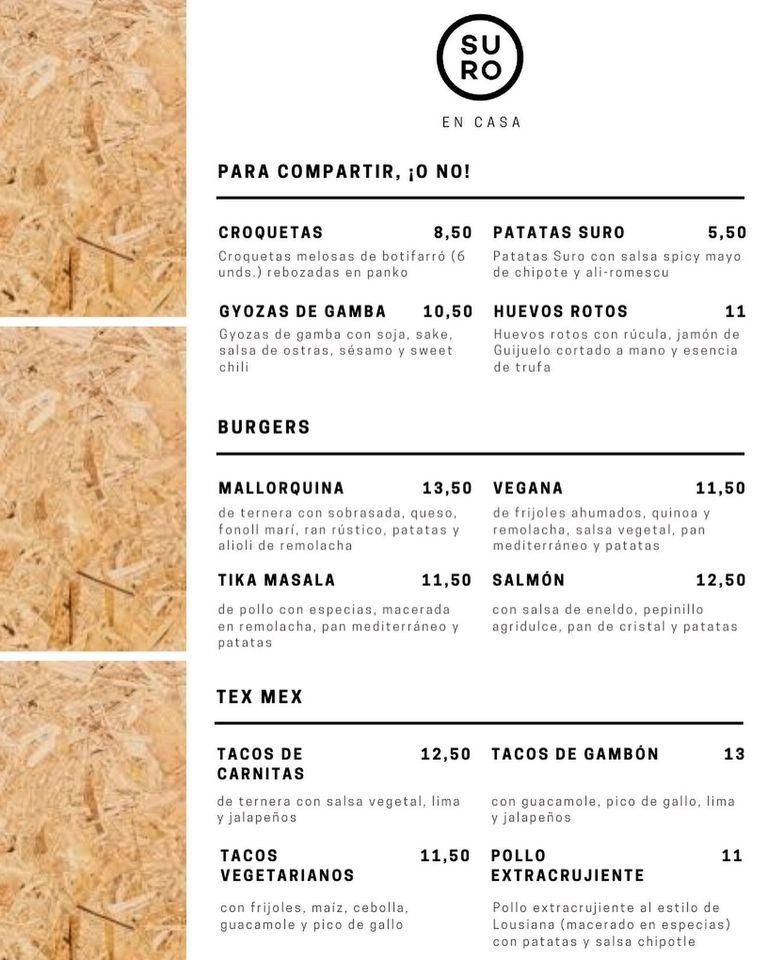 Menu at Suro restaurant, Inca