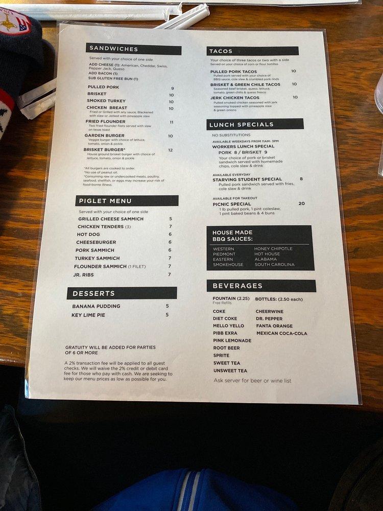 Menu at The Pedalin' Pig pub & bar, Banner Elk